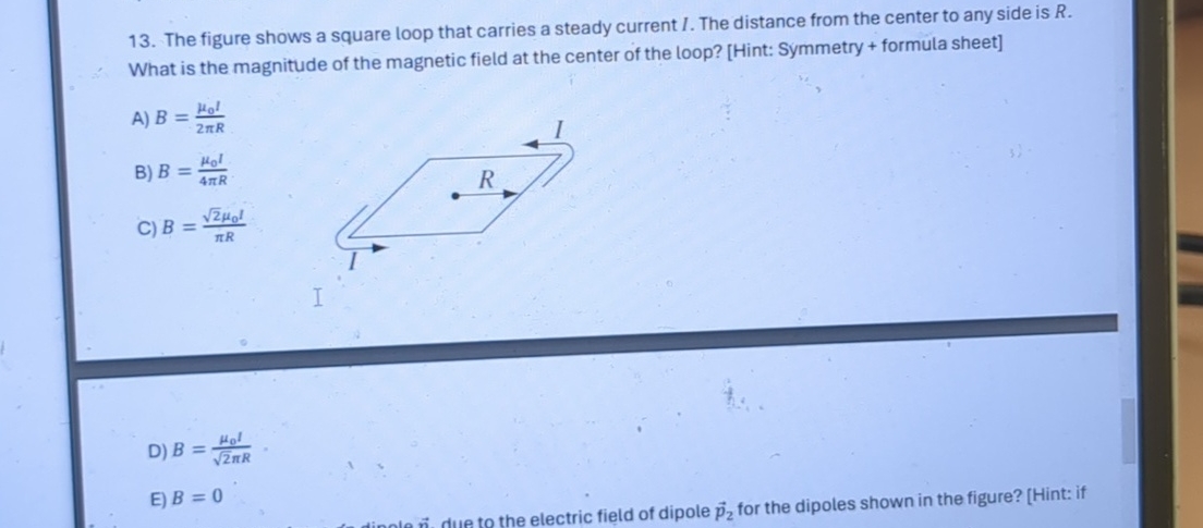 Solved The figure shows a square loop that carries a steady | Chegg.com