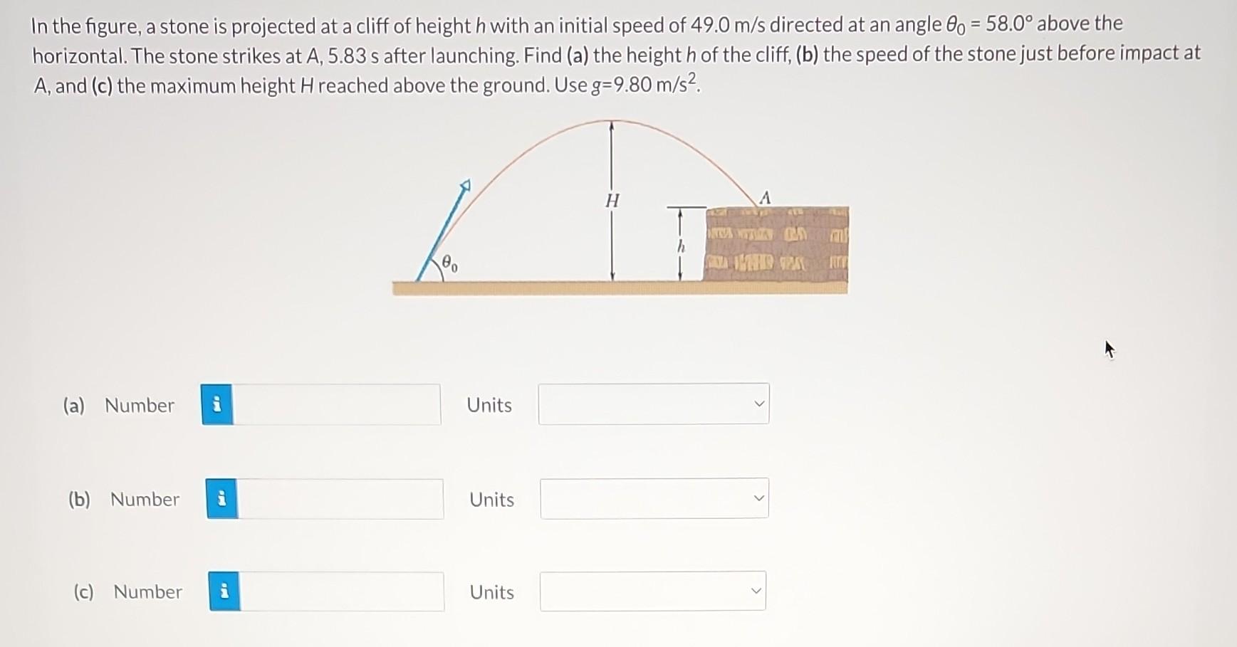 Solved In the figure, a stone is projected at a cliff of | Chegg.com