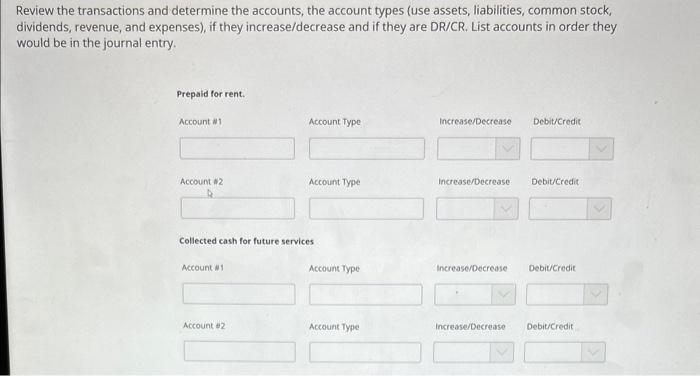 Solved Review the transactions and determine the accounts, | Chegg.com