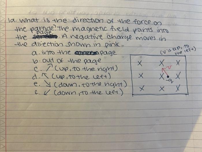Solved 1a. What is the direction of the force on the | Chegg.com