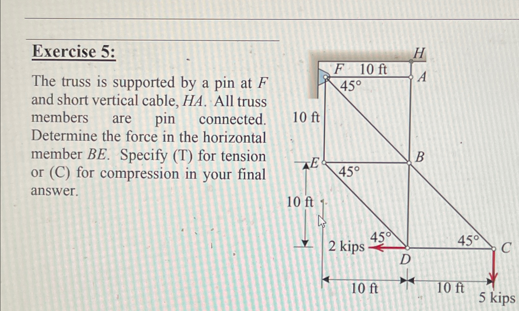 Solved Exercise 5:The truss is supported by a pin at F ﻿and | Chegg.com
