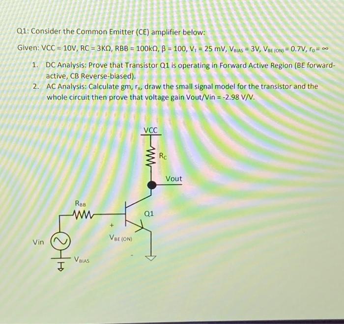 Solved Q1: Consider the Common Emitter (CE) amplifier below: | Chegg.com
