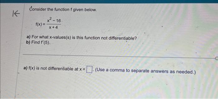 Solved Ćonsider the function f given below. f(x)=x+4x2−16 a) | Chegg.com