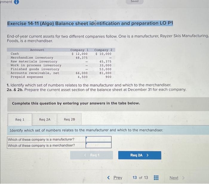 Solved Exercise 14-11 (Algo) Balance sheet identification | Chegg.com