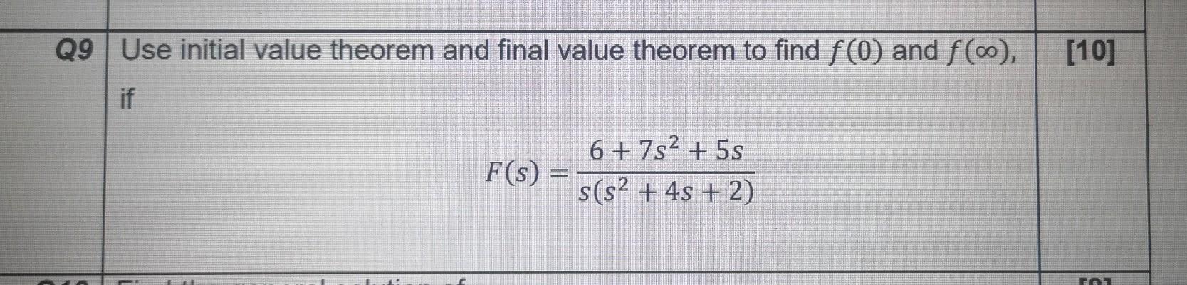 Solved Q9 Use initial value theorem and final value theorem | Chegg.com