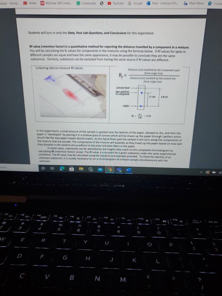 Solved Exp 3 Paper Chromatography Data Post Lab