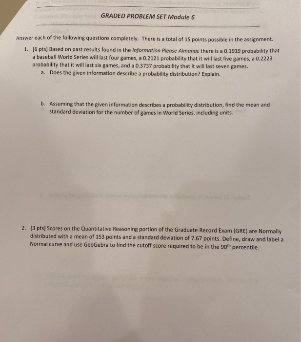 Solved GRADED PROBLEM SET Module 6 Answer each of the | Chegg.com