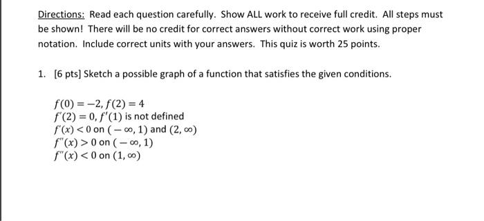 Solved Directions: Read each question carefully. Show ALL | Chegg.com
