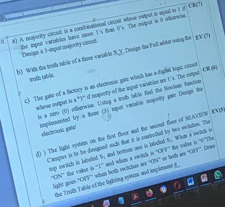 Solved A A Majority Circuit Is A Combinational Circuit 