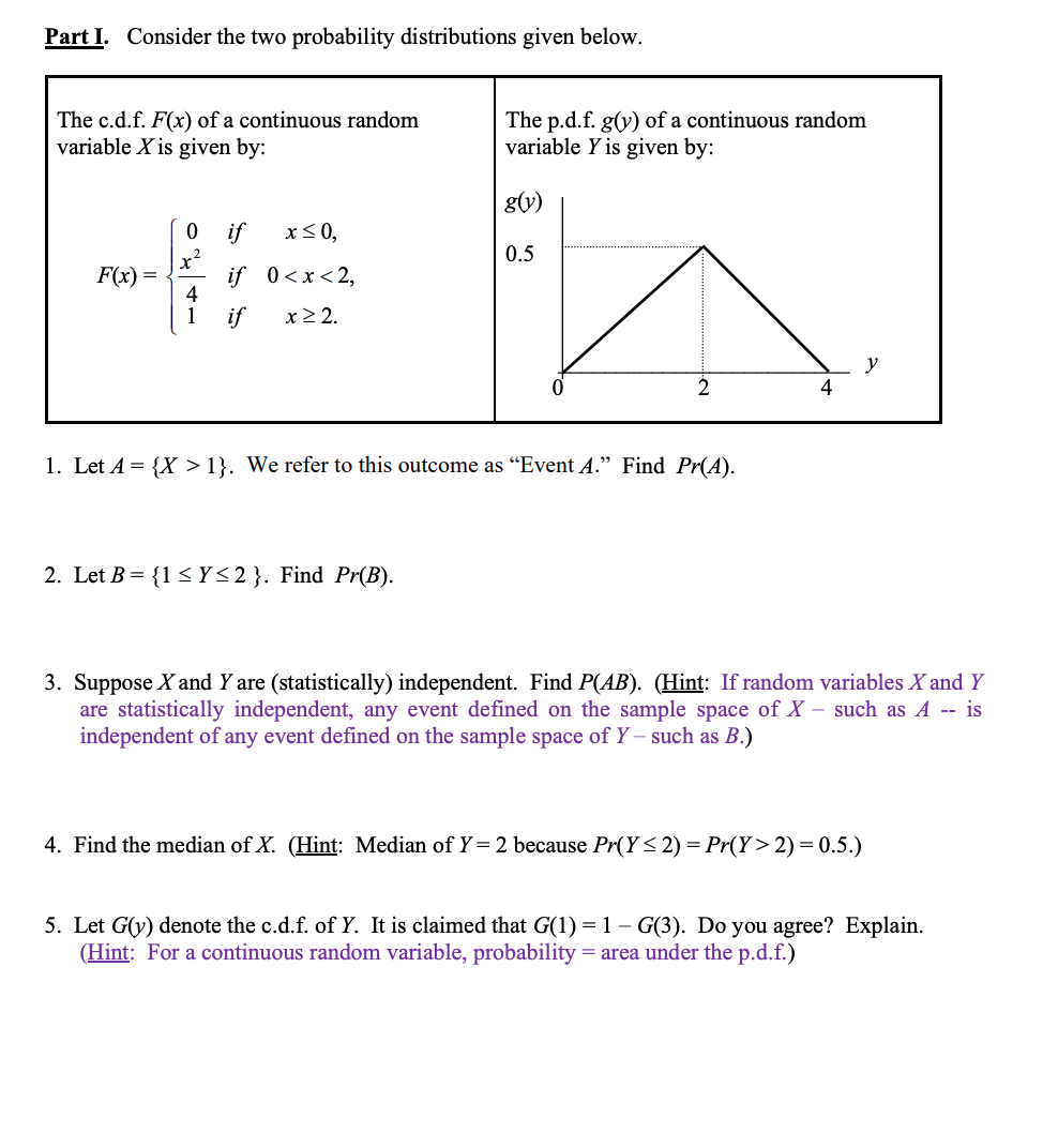 Part I. Consider the two probability distributions | Chegg.com