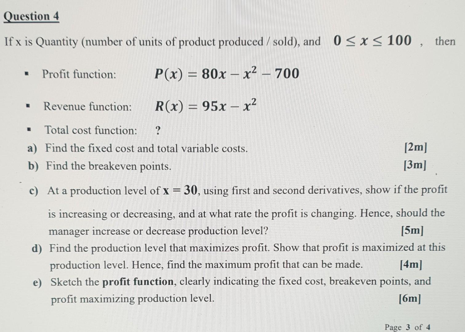 Solved If x is Quantity (number of units of product | Chegg.com
