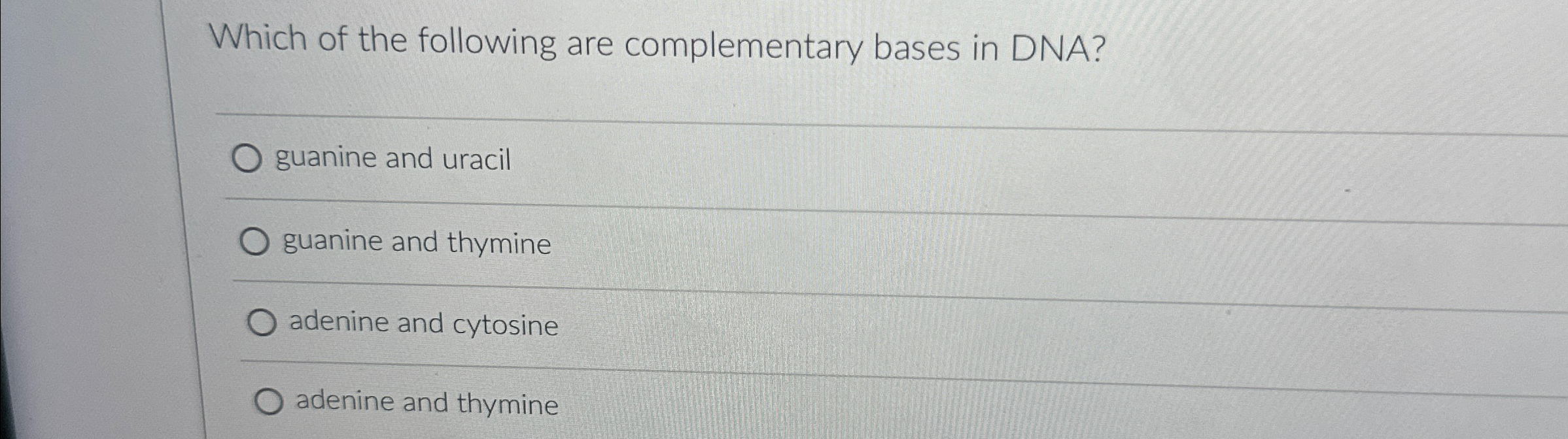 Solved Which of the following are complementary bases in | Chegg.com