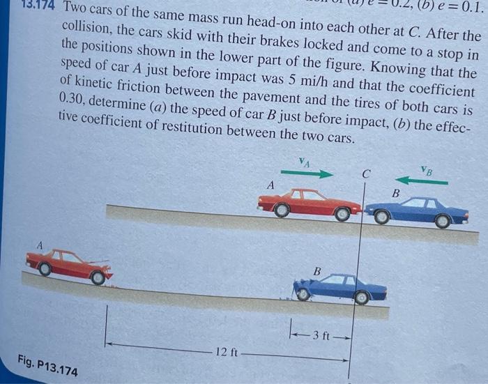 Solved 13.174 Two cars of the same mass run head-on into | Chegg.com