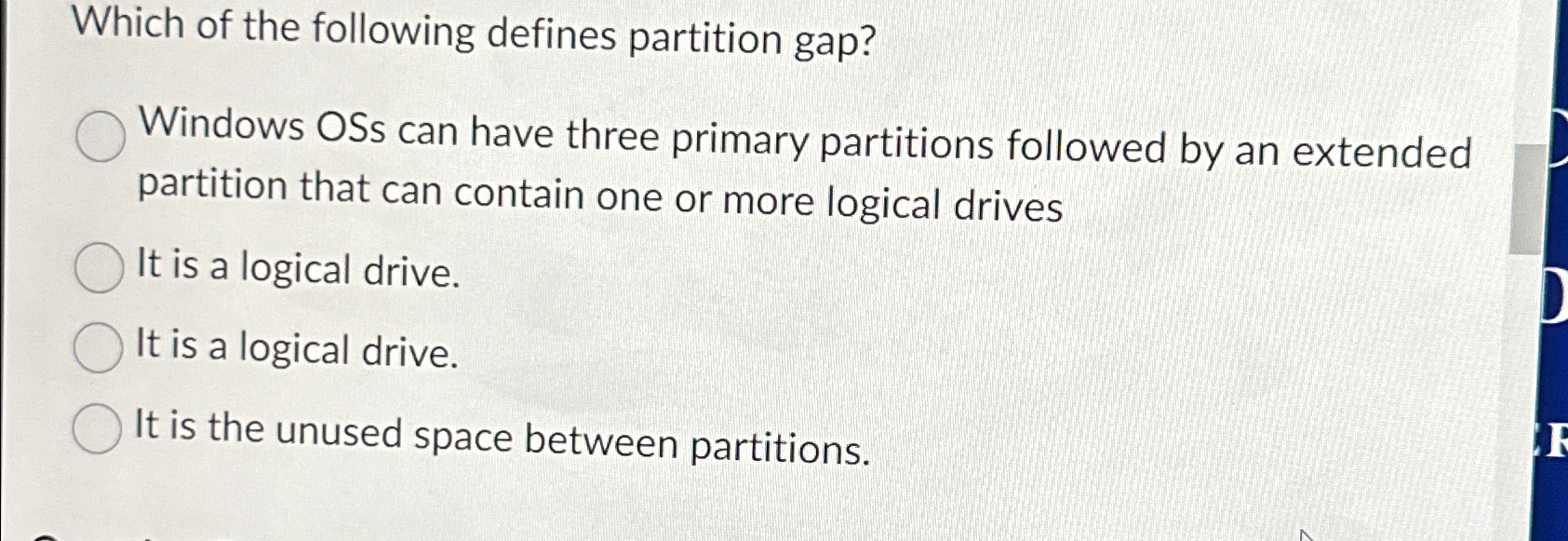 Solved Which of the following defines partition gap?Windows | Chegg.com