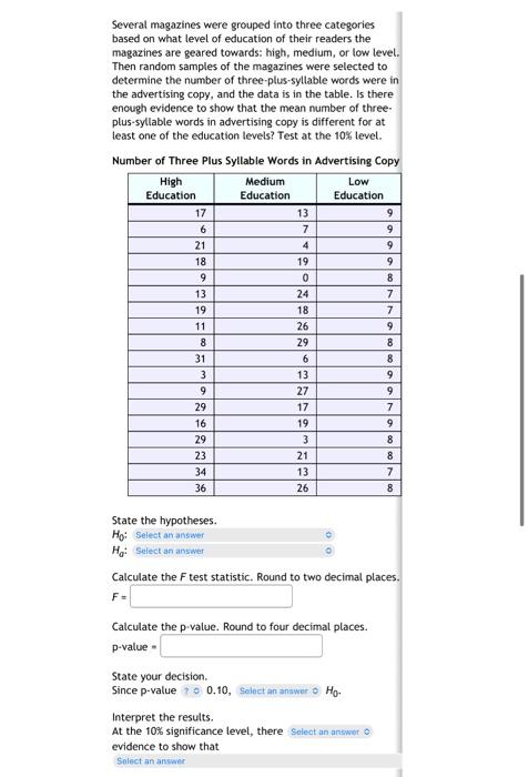 Several magazines were grouped into three categories | Chegg.com