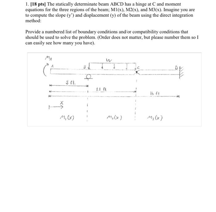 Solved 1. [18 pts] The statically determinate beam ABCD has | Chegg.com
