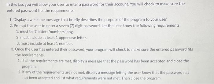 Solved In this lab, you will allow your user to inter a | Chegg.com