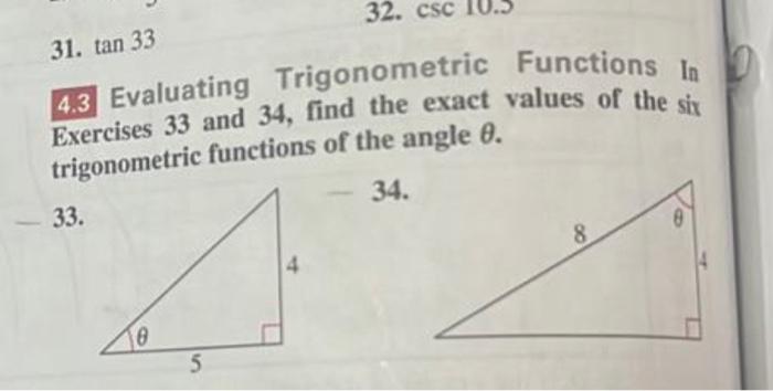 Solved 4 3 Evaluating Trigonometric Functions In Exercises