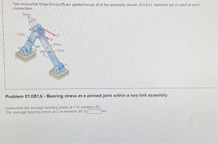 Solved Two horizontal 11-kip forces ( P ) are applied to pin | Chegg.com