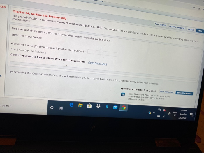 Solved CES FULL SCREEN PRINTER VERSION BACK NEXT Chapter 04, | Chegg.com