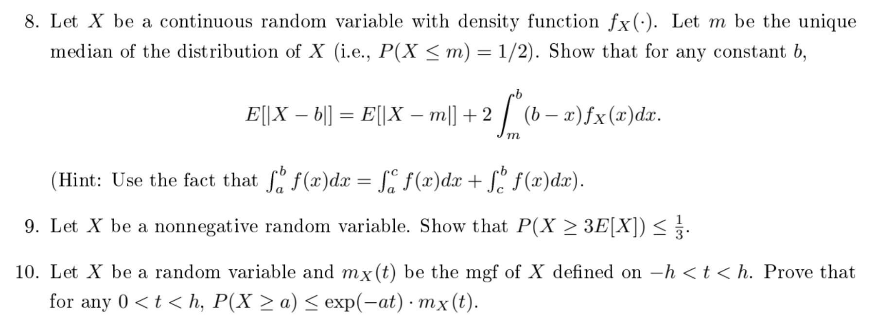 Solved 8. Let X be a continuous random variable with density | Chegg.com