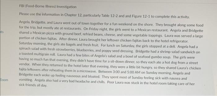 ts FBI (Food-Borne Illness) Investigation Please use | Chegg.com