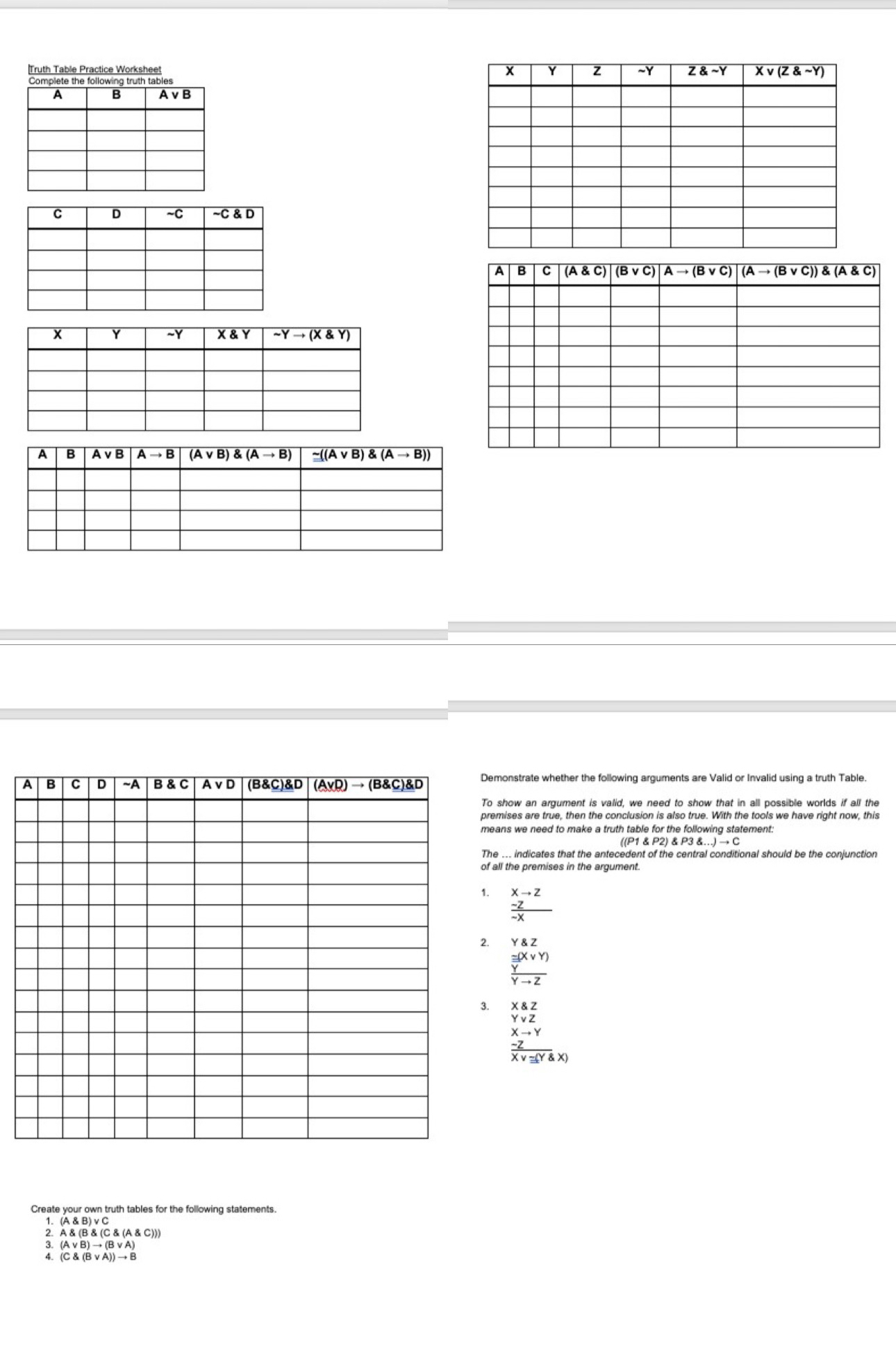 URGENT (LOGIC): Truth Table WorksheetComplete the | Chegg.com