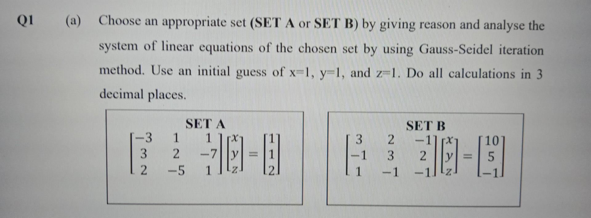 Solved Choose an appropriate set (SET A or SET B) by giving | Chegg.com