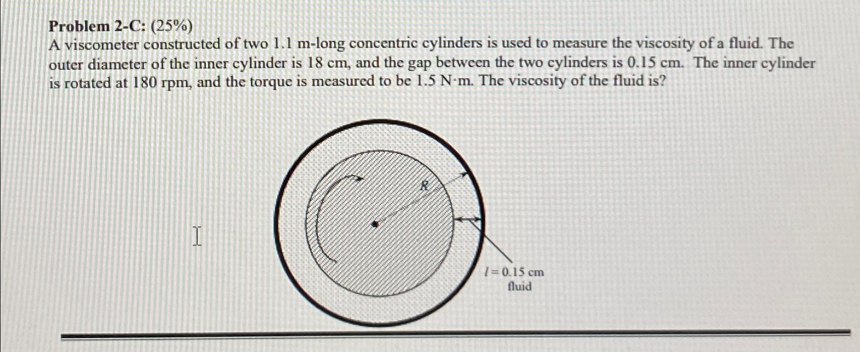 Solved Problem 2-C: (25%)A viscometer constructed of two | Chegg.com