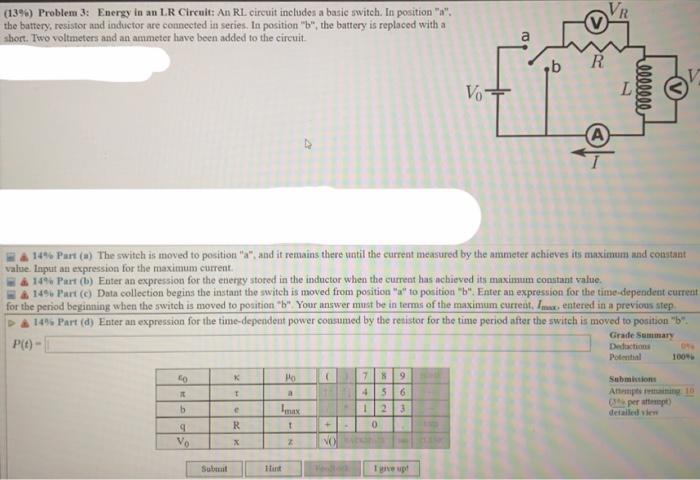 Solved (13\%) Problem 3: Energy in an LR Circuit: An RL | Chegg.com