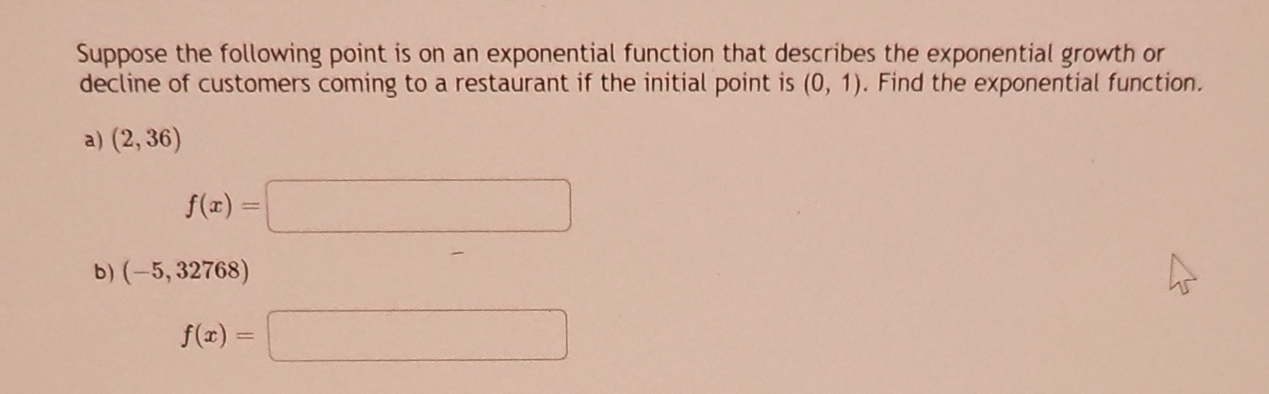 Solved Suppose the following point is on an exponential | Chegg.com