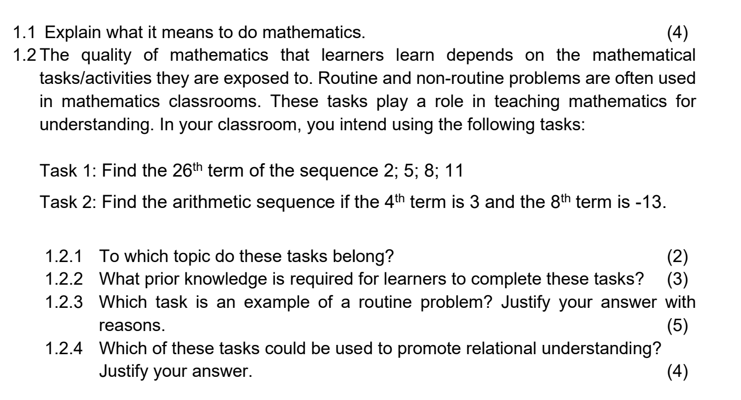 Solved 1.1 ﻿Explain what it means to do mathematics.1.2 ﻿The | Chegg.com