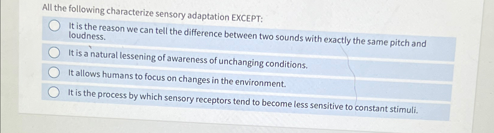Solved All the following characterize sensory adaptation | Chegg.com