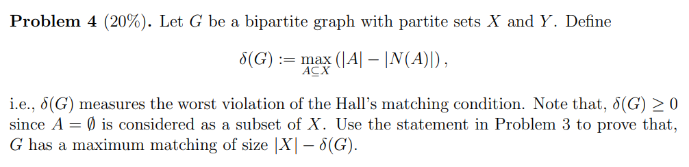 Solved Problem 4(20%). Let G be a bipartite graph with | Chegg.com Solved Problem 4(20%). Let G be a bipartite graph with | Chegg.com