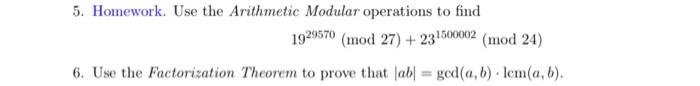 Solved 5. Homework. Use the Arithmetic Modular operations to | Chegg.com