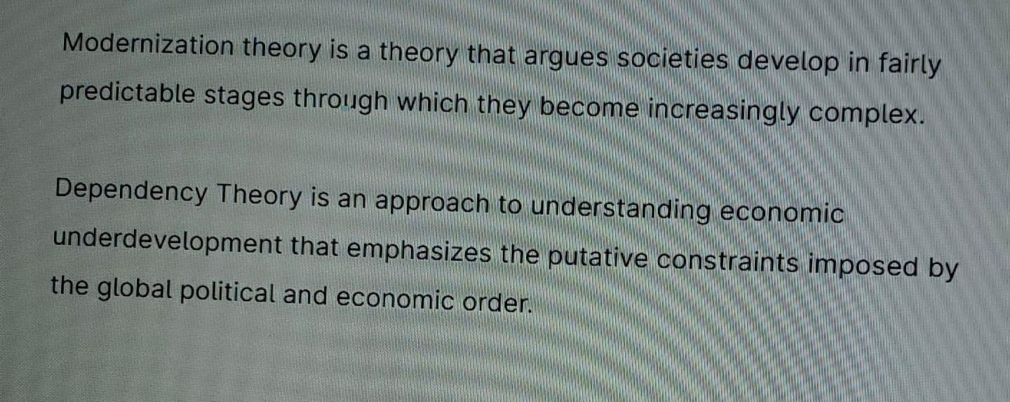 Solved Modernization theory is a theory that argues | Chegg.com