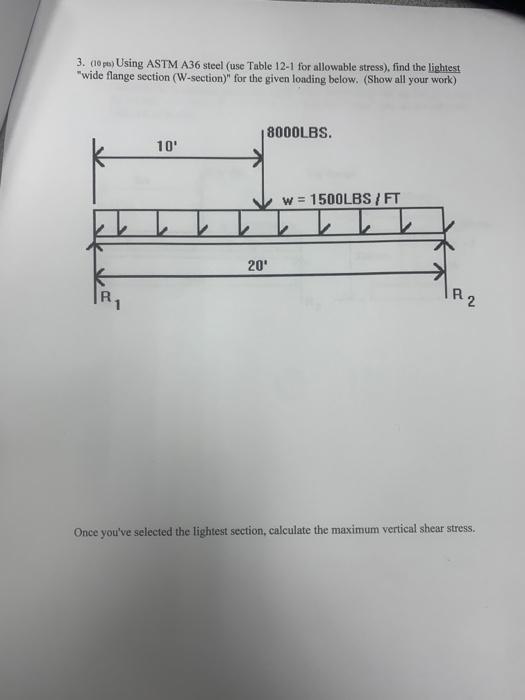 Solved 3. Using ASTM A36 steel (use Table 12-1 for allowable | Chegg.com
