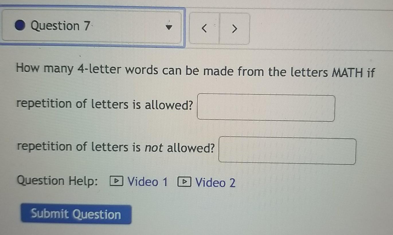 Solved Question 7 > How many 4-letter words can be made from | Chegg.com