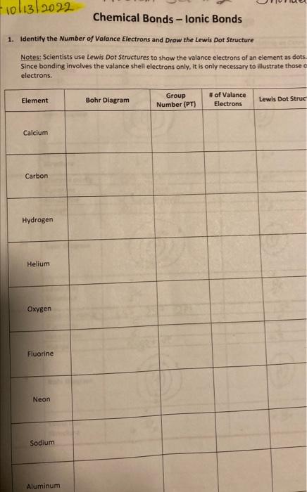 Solved 1. Identify the Number of Valance Electrons and Draw | Chegg.com