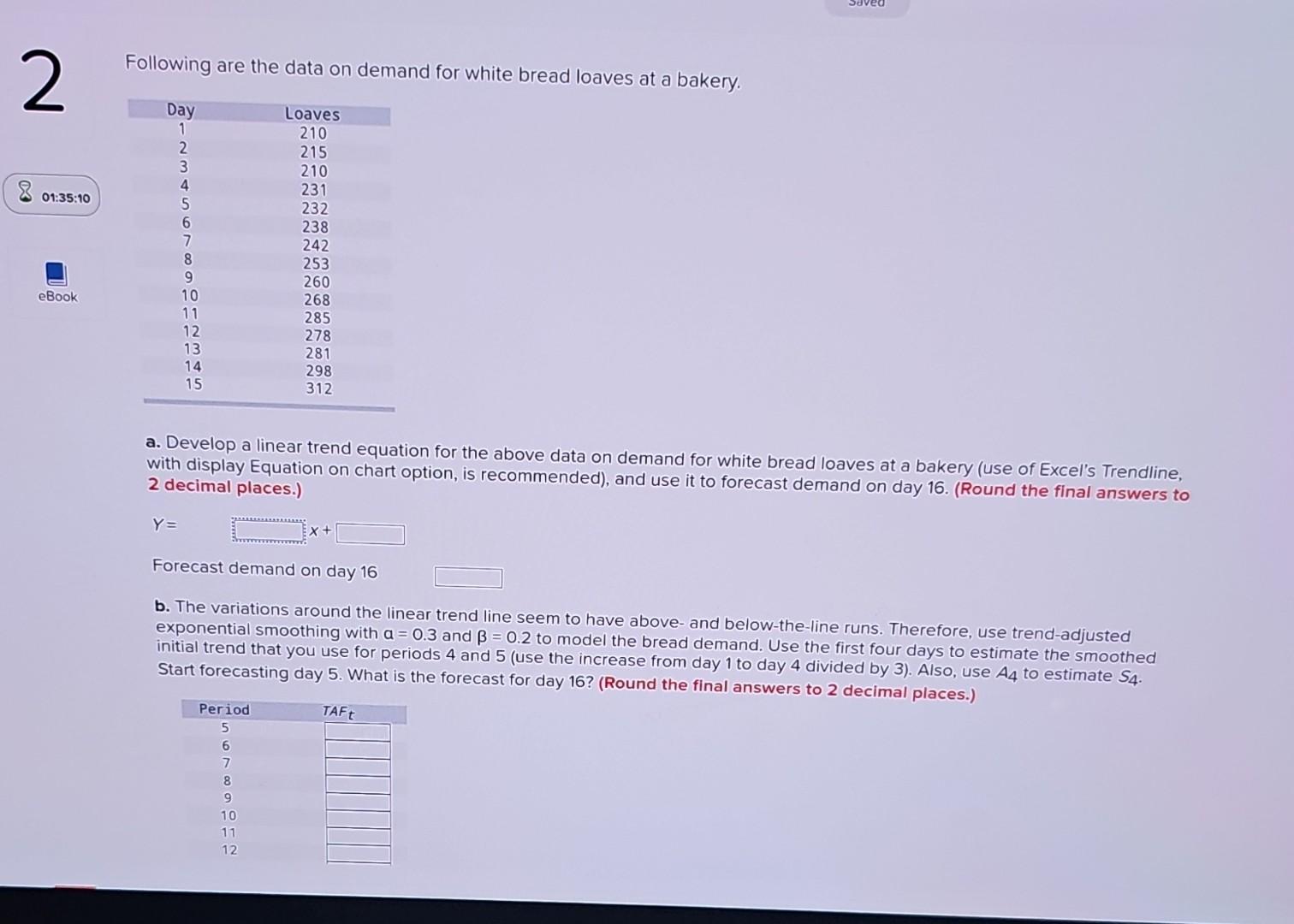 Solved Following are the data on demand for white bread | Chegg.com