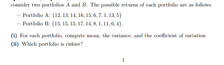 Solved consider two portfolios A and B. ﻿The possible | Chegg.com