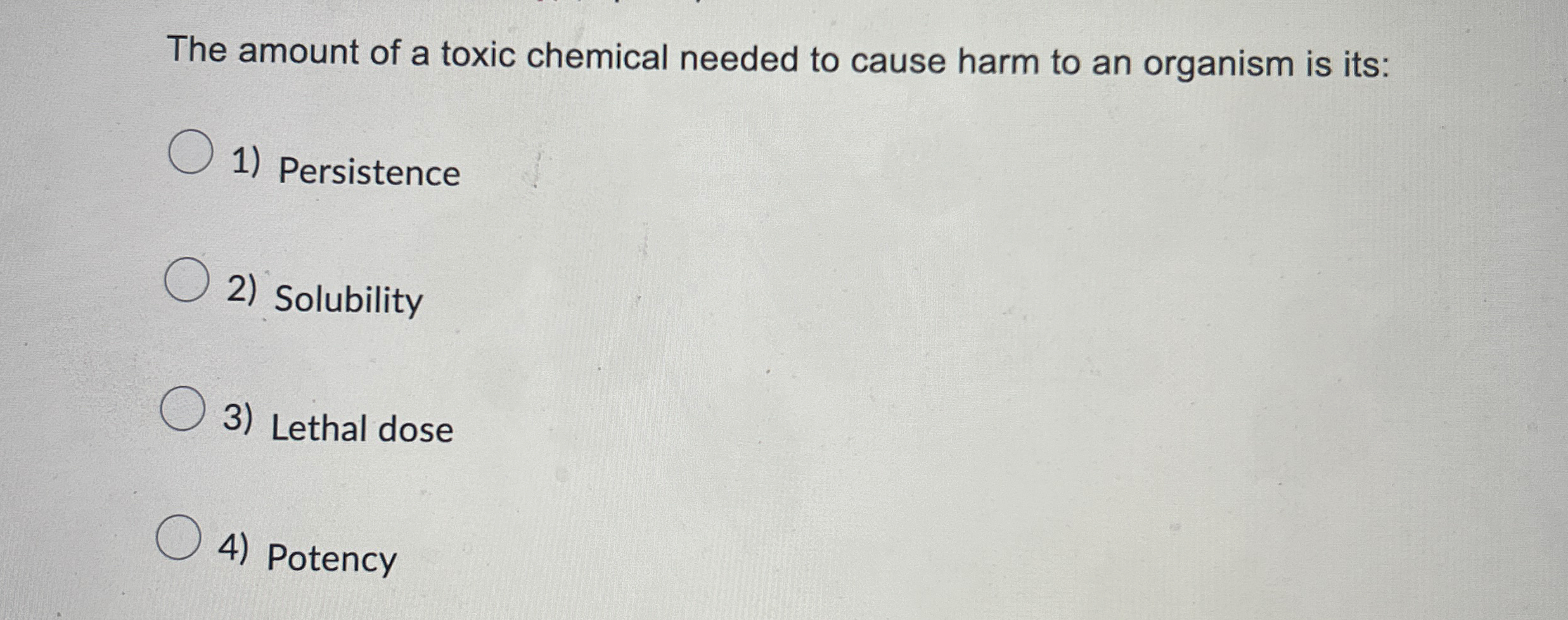 Solved The amount of a toxic chemical needed to cause harm | Chegg.com