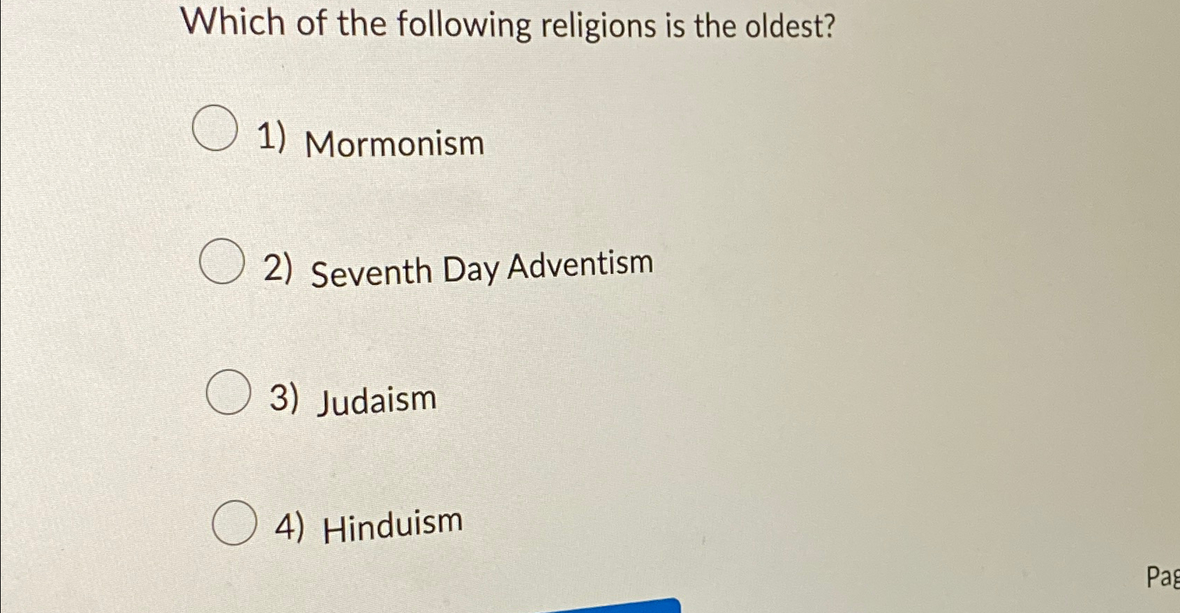 Solved Which of the following religions is the | Chegg.com