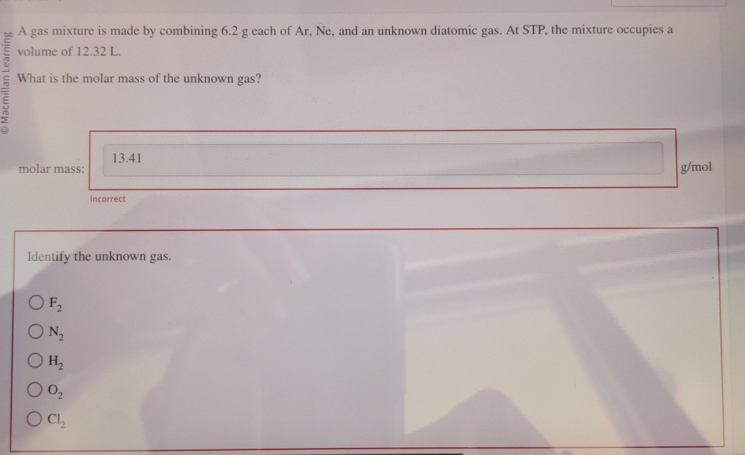 Solved volume of 12.32L. ﻿What is the molar mass of the | Chegg.com