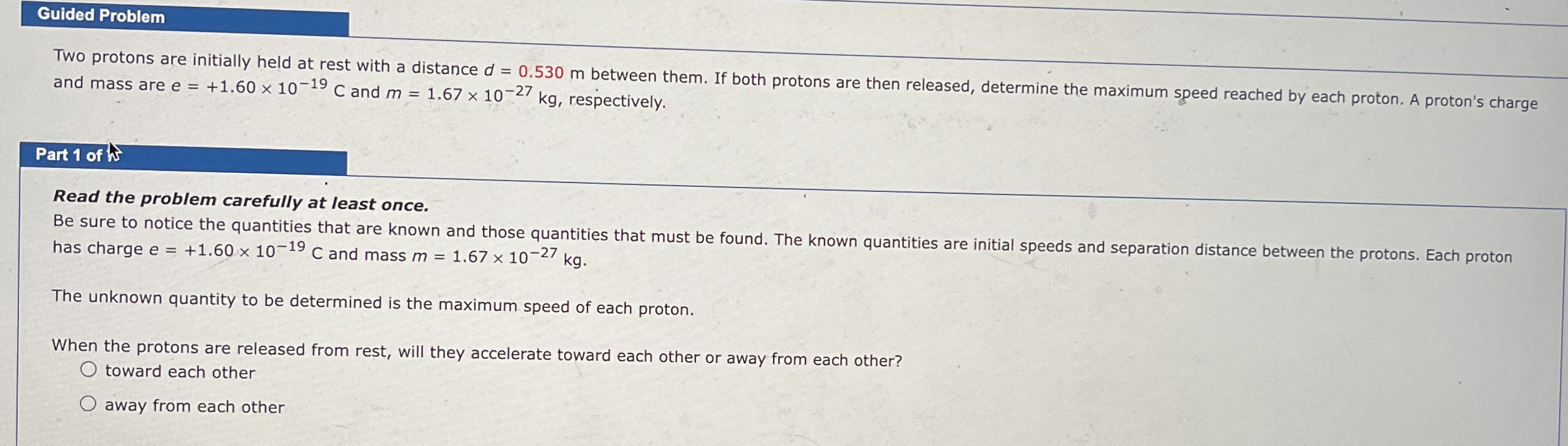 Guided ProblemTwo protons are initially held at rest | Chegg.com