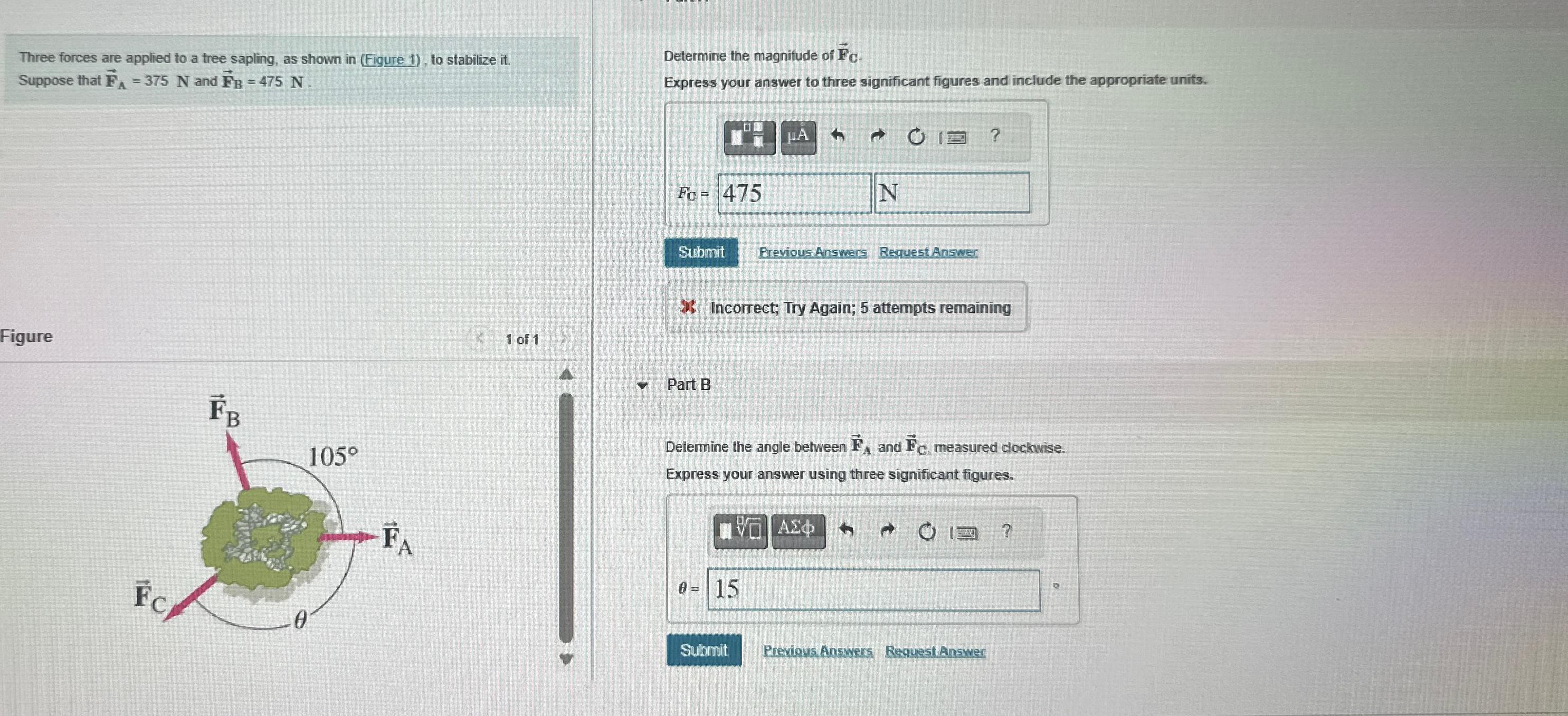 Solved Three forces are applied to a tree sapling, as shown | Chegg.com