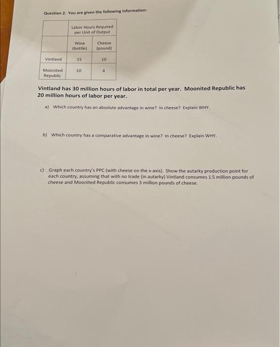 Solved Question 2. You are given the following information: | Chegg.com