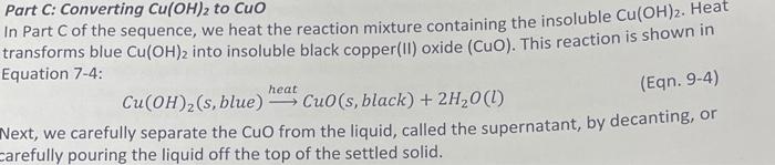 Solved Part C: Converting Cu(OH)2 to Cuo In Part of the | Chegg.com