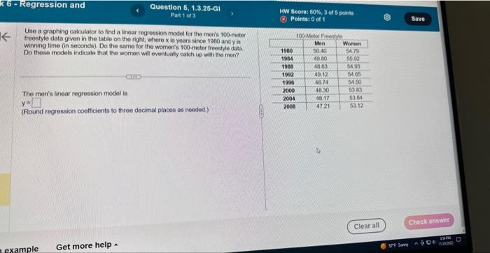 Solved Use a graphing calculator to find a linear regression | Chegg.com