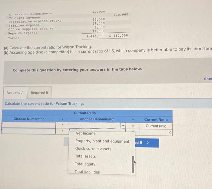 Solved (a) Calculate the current ratio for Wilson | Chegg.com